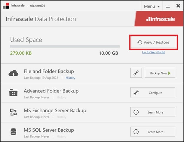 Infrascale Cloud Backup | Recovering the files (Windows)